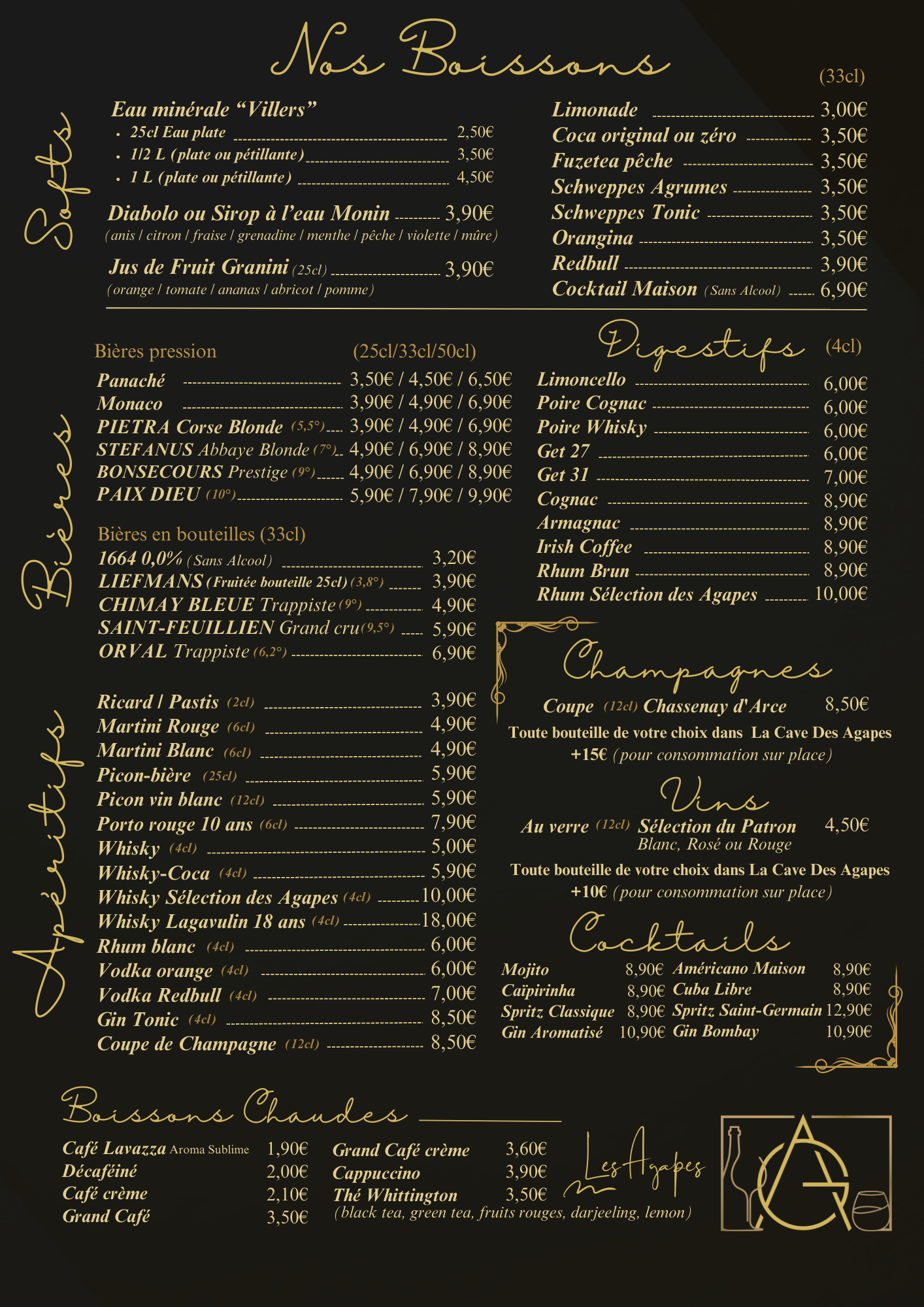 Menu / Carte du Restaurant - RESTAURANT & CAVE Les Agapes à ...