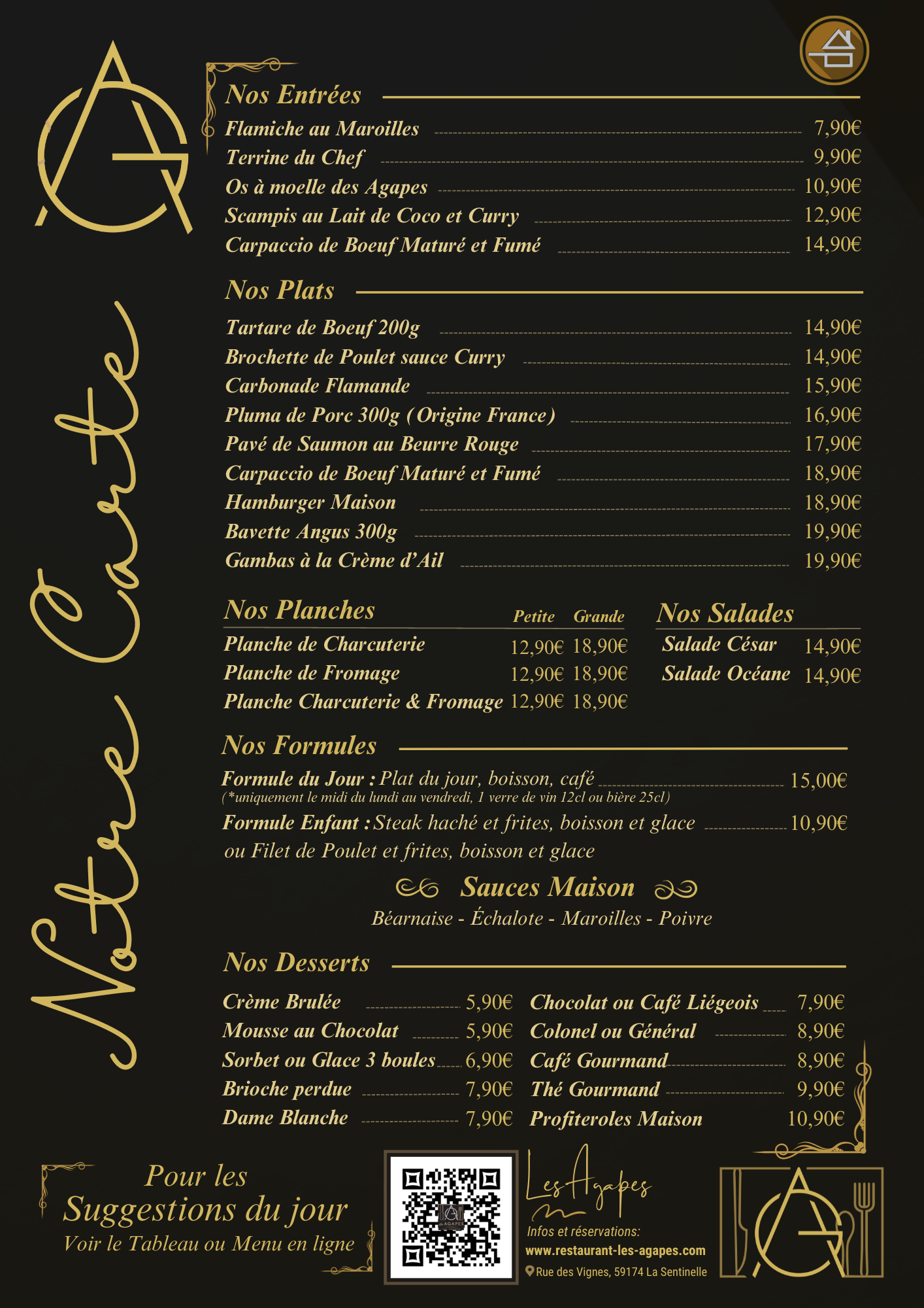 Menu / Carte du Restaurant - RESTAURANT & CAVE Les Agapes à ...